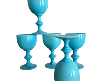 Portieux Vallerysthal Blue Opaline Water or Wine Goblets Set of 8 2 Sets Available - Etsy