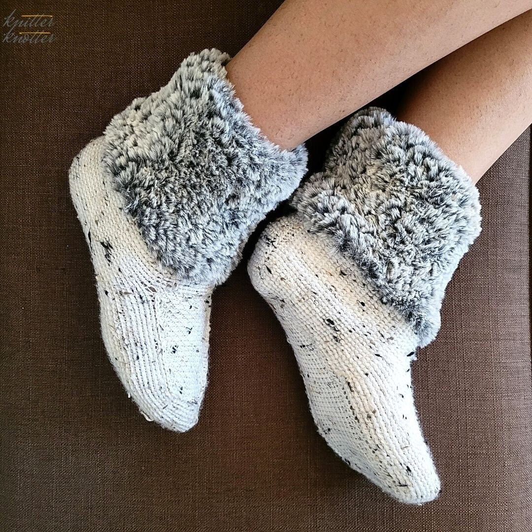 Shweta Slipper Boots With Faux Fur Trim | Tunisian Crochet | PDF ...