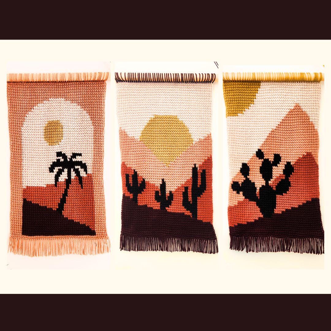 Chitra Wall Hanging Collection | Set of 3 | Tunisian Crochet Graphghan ...