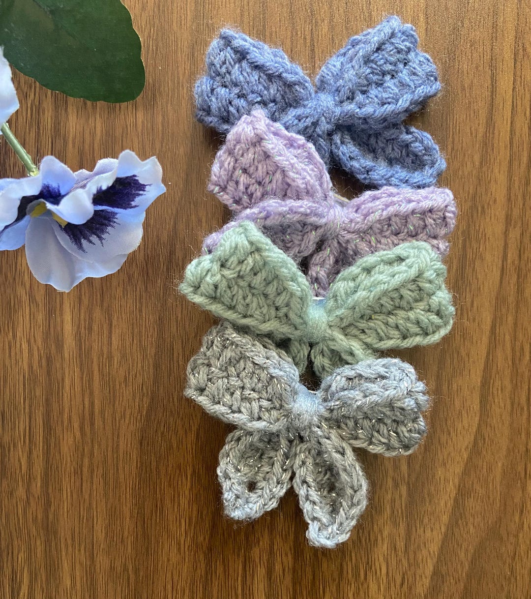 Handmade Crochet Bows – Soft Yarn Hair Accessories With Hair Ties or ...