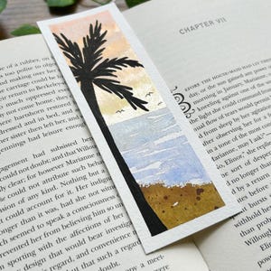 Ocean Sunset Watercolor Bookmark, Hand Painted Original Palm Tree Beach ...
