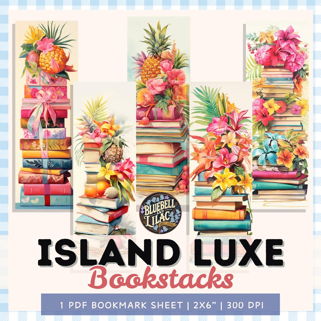 Island Luxe Bookmarks, Tropical Bookstack Art, Watercolor Beach ...