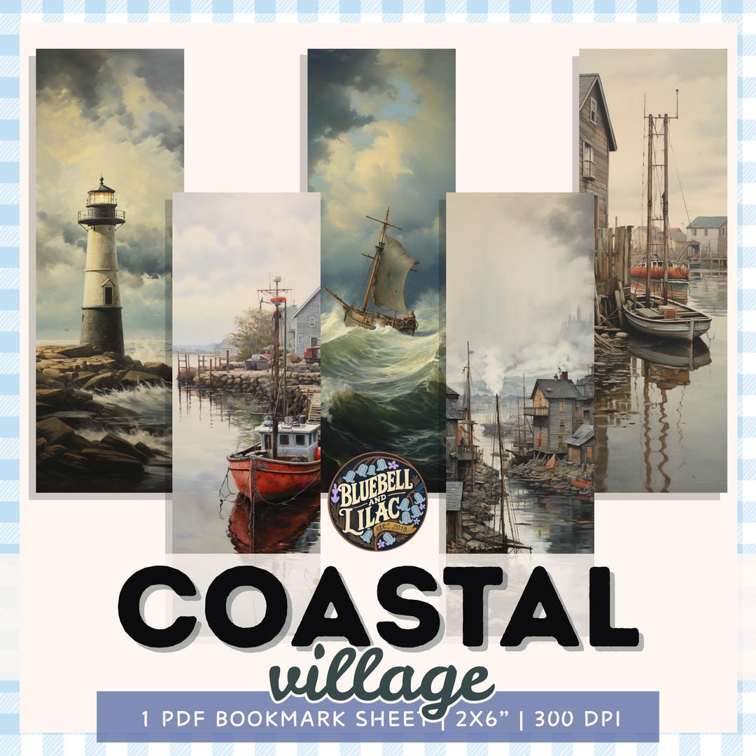 Rustic Coastal Village Bookmarks – 1800s Maritime Art Printables ...