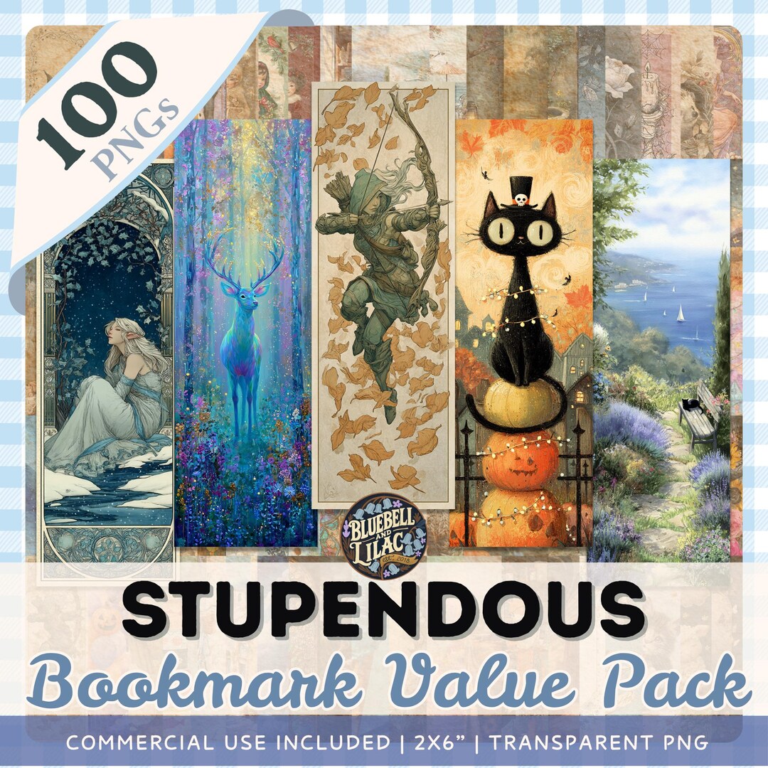 100 Bookmark PNG Bundle – Printable Bookmarks for Home Printing – Mixed ...