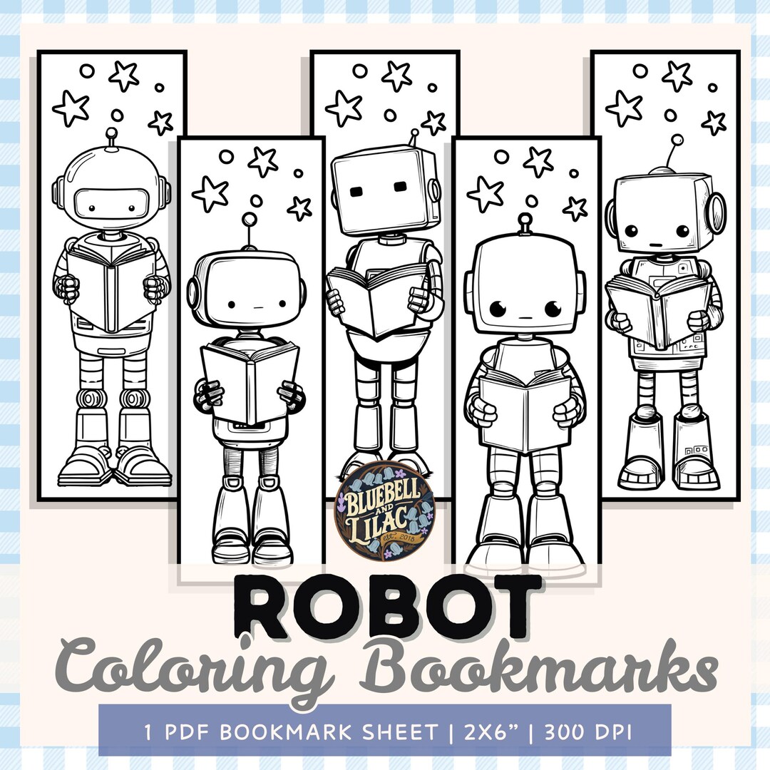 Robot Coloring Page Bookmark - Kids Book Club Craft - Kids Robot ...