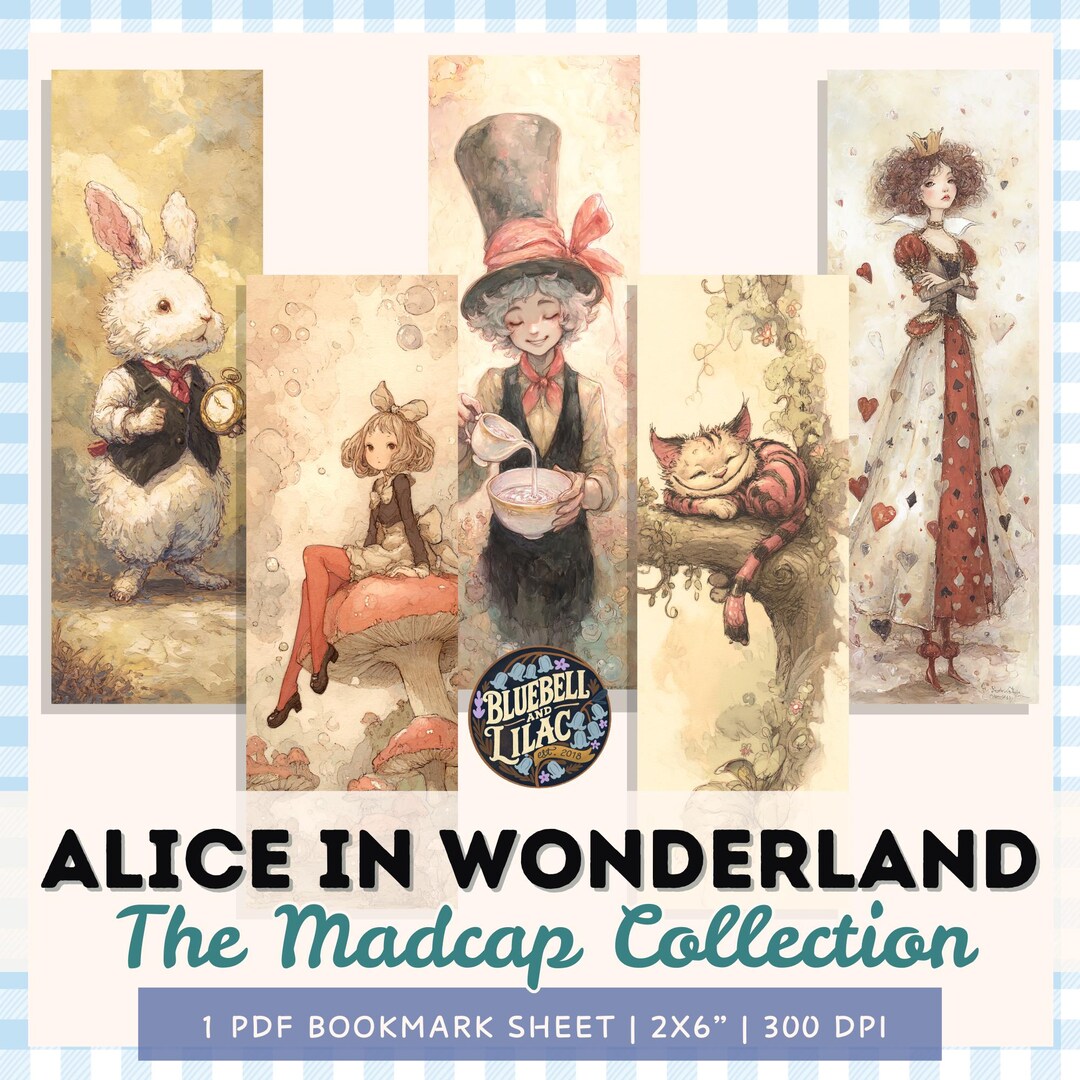 Alice in Wonderland Bookmarks – Red & Black Vintage Set – Mad Hatter ...
