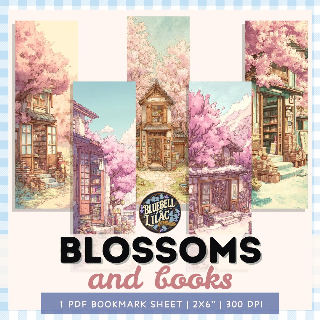 Cherry Blossom Bookstore Bookmarks, Japanese Bookshop, Printable Bookmarks for Readers and Gifts ...