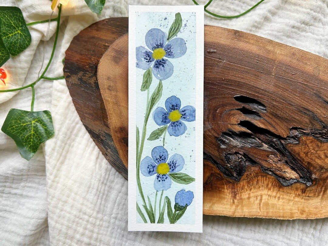 Blue Floral Watercolor Bookmark, Hand Painted Botanical Bookmark - Etsy