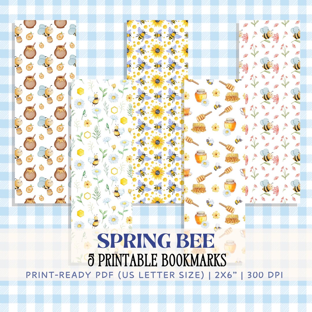 Bee Pattern Bookmarks, Spring Printable Bookmark Set, Cute Bee ...