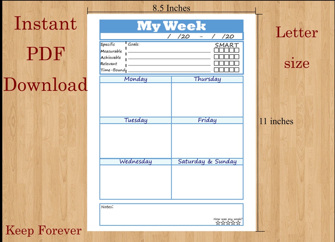My Week Planner With SMART Goals | Printable Weekly Planner Template - Etsy