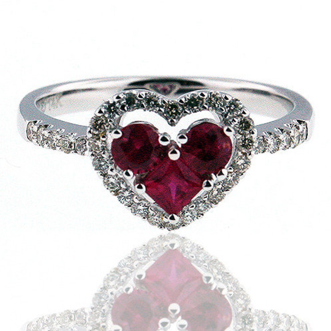 Heart Shaped Ruby Diamond Ring - Etsy