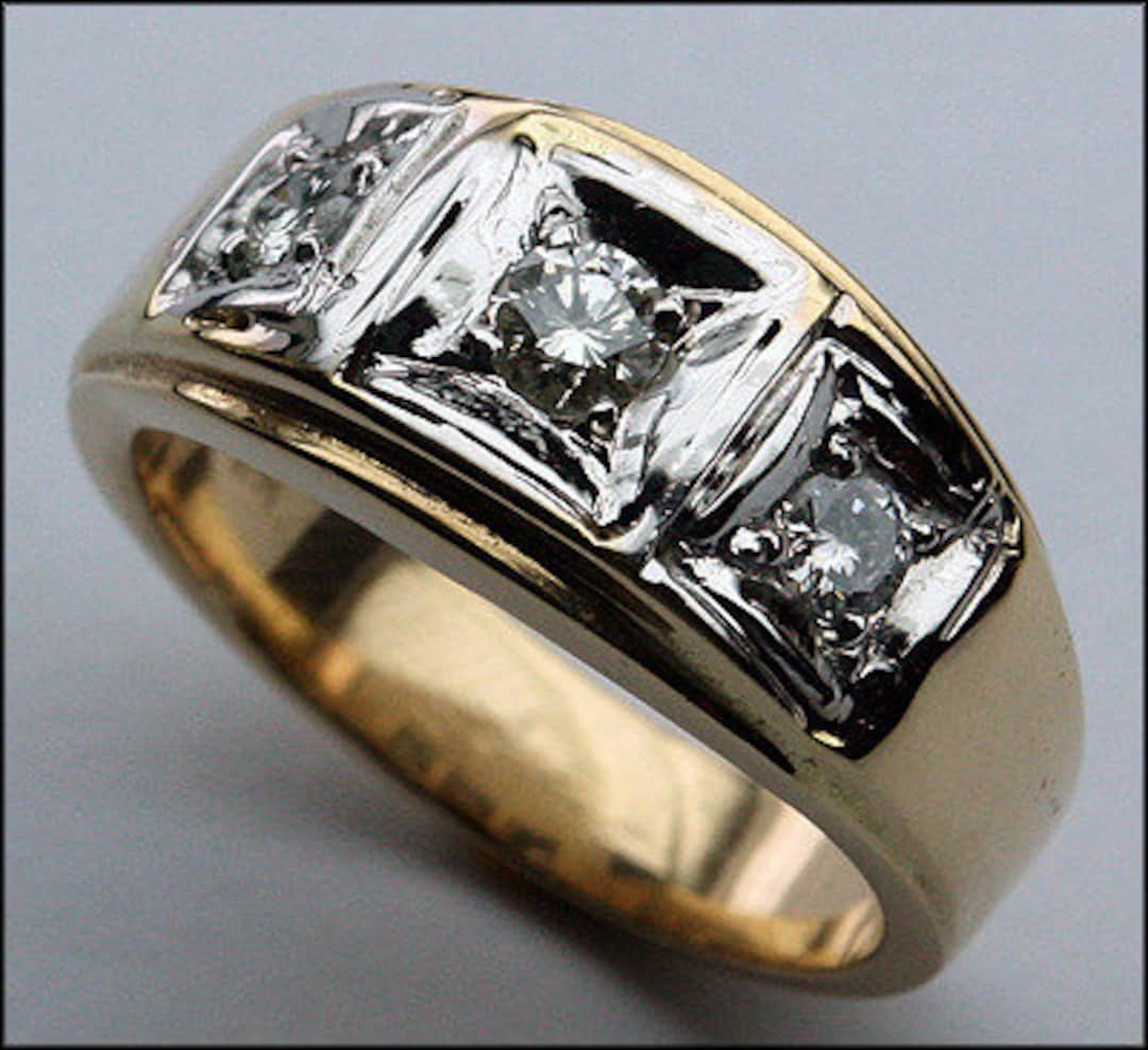 Two Tone Men's 3 Stone Diamond Ring - Etsy