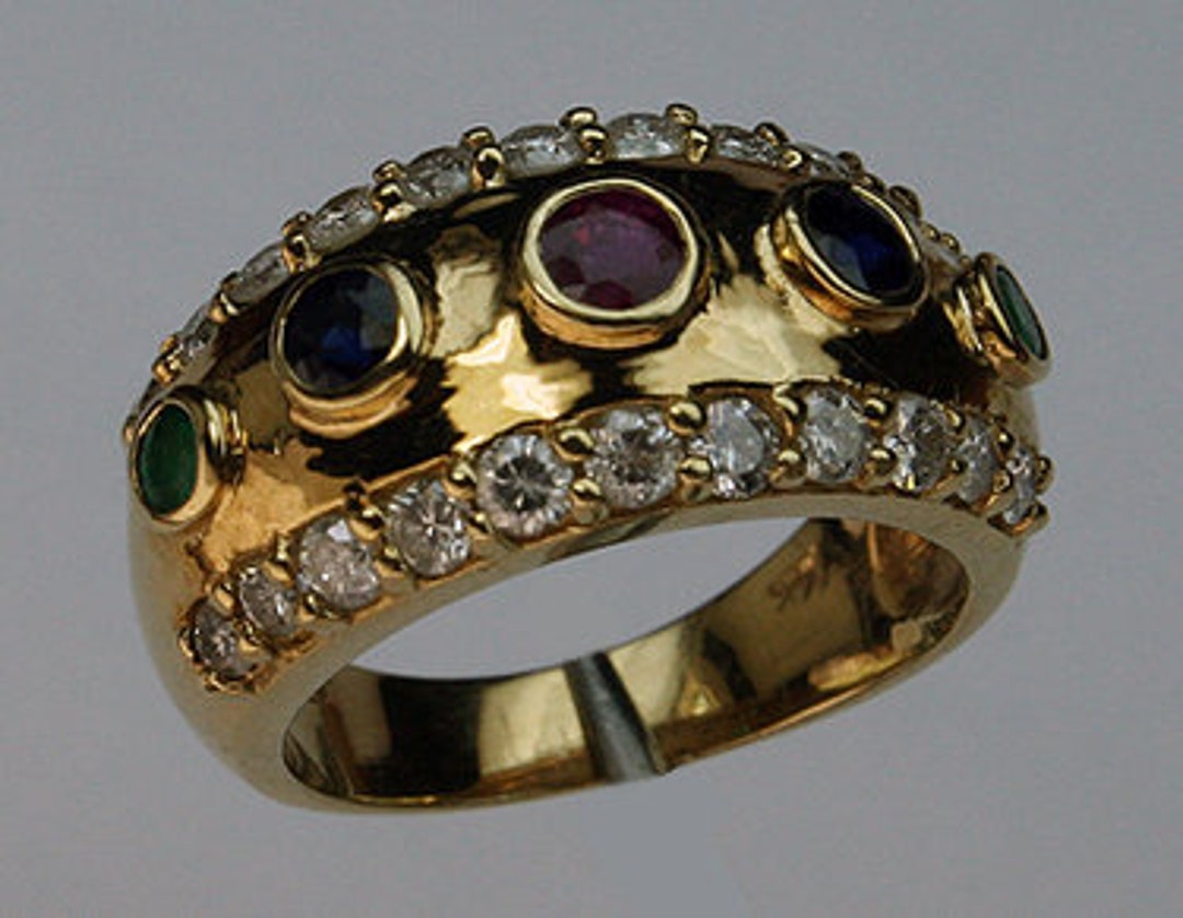 Multi Colored Precious Stone Gold Band - Etsy