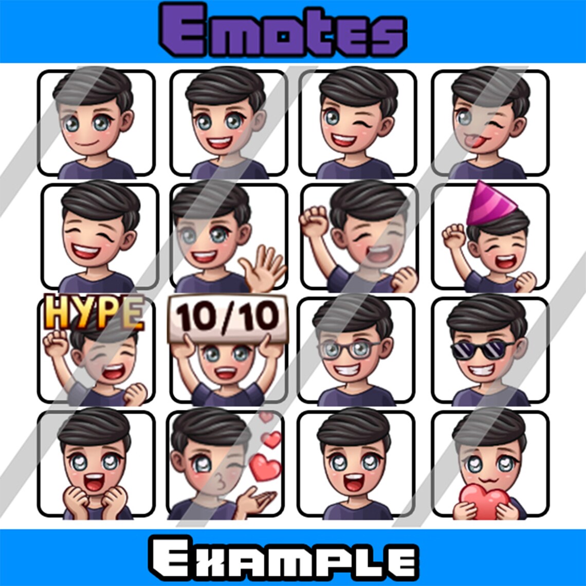 Custom Twitch Emotes Male Streamer 4 Different Style Hair | Etsy