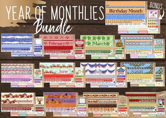 Year of Monthlies Bundle Vertical Planning Monthly Kit - Etsy