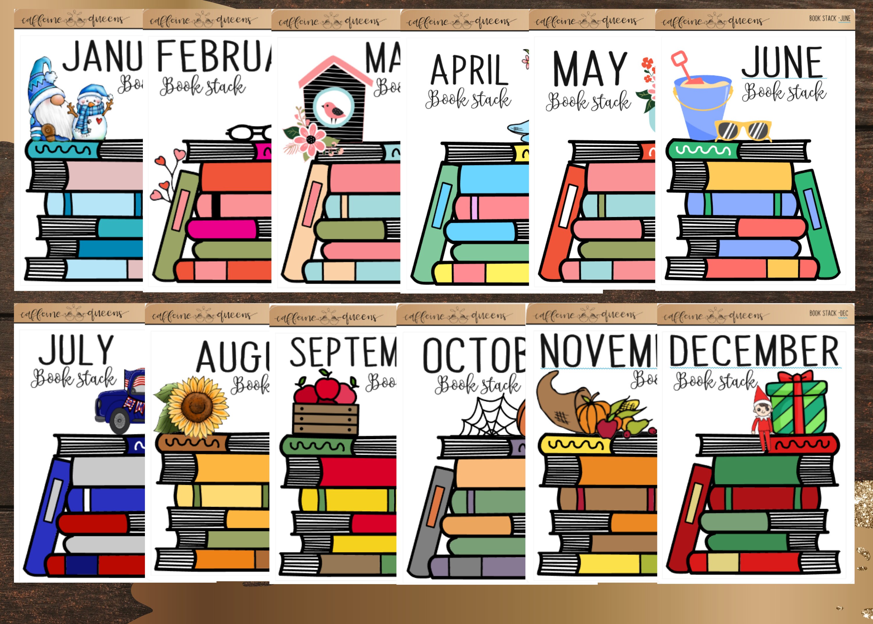 Monthly Themed Bookstack Bundle Reading Planner Stickers | Etsy