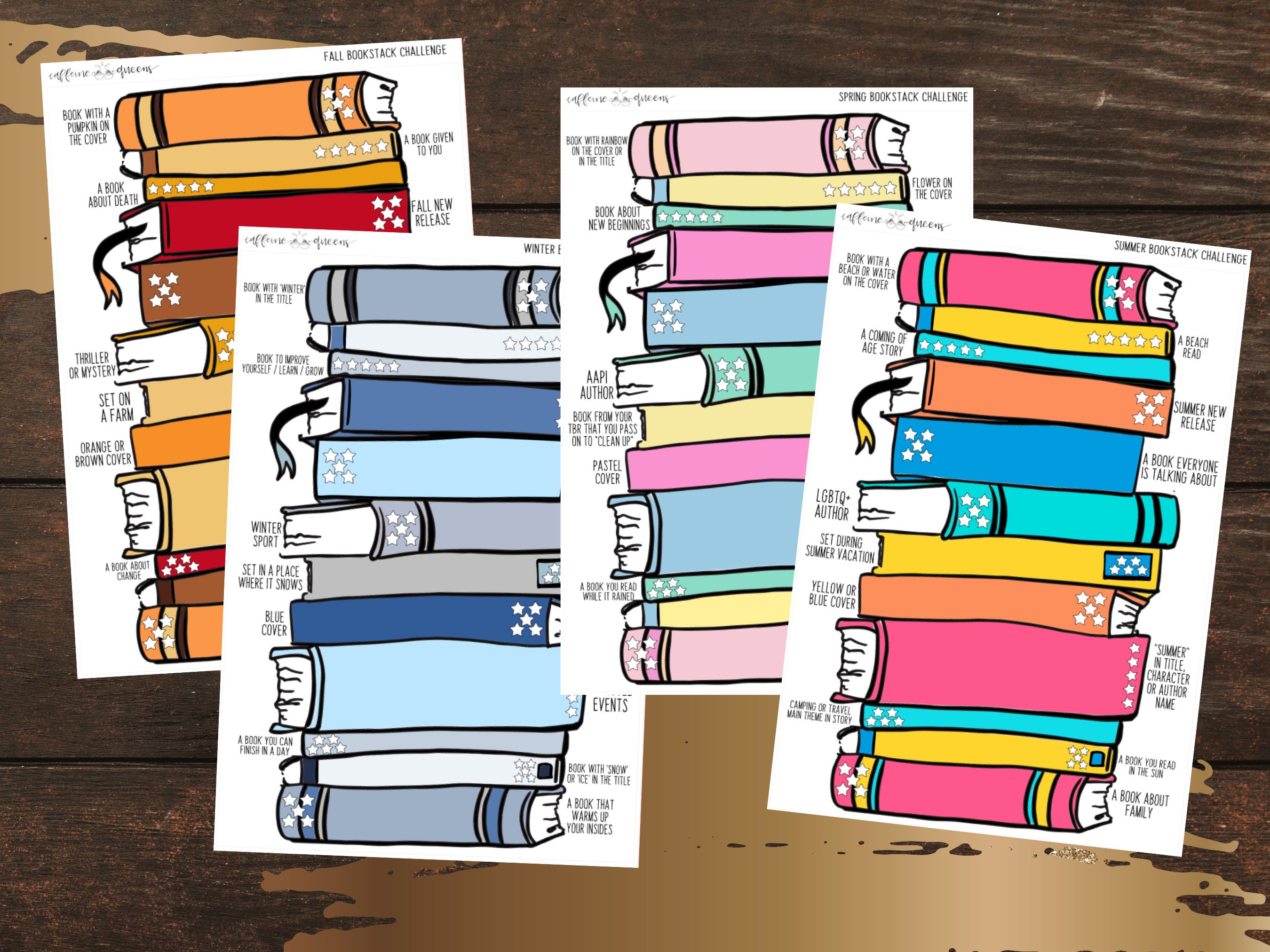Seasonal Book Stack Reading Challenges | Notes Page Sticker - Etsy