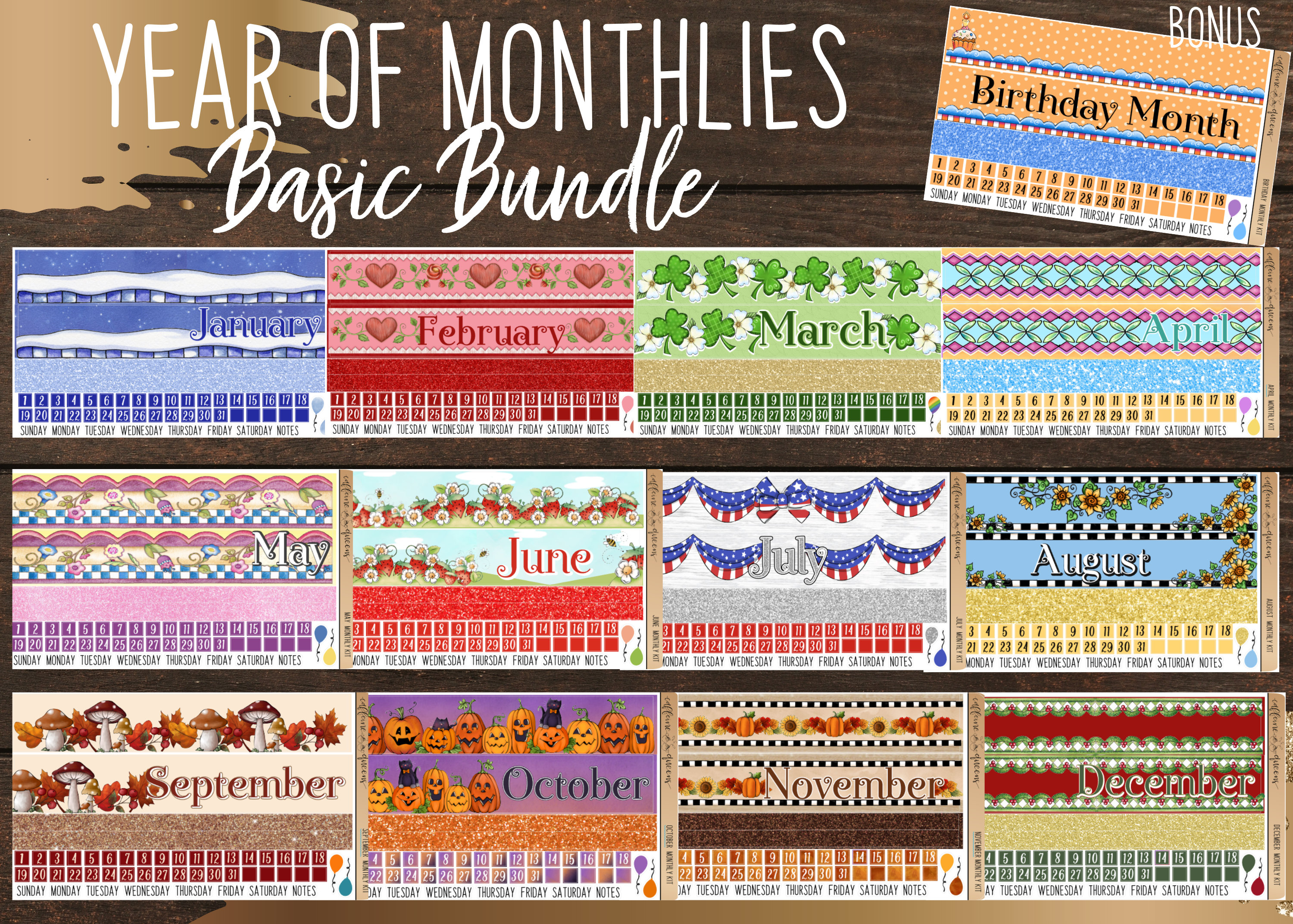 Year of Monthlies Bundle | Vertical Planning Monthly Kit - Etsy