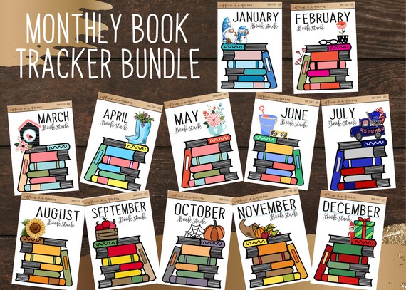 Monthly Themed Bookstack Bundle Reading Planner Stickers - Etsy