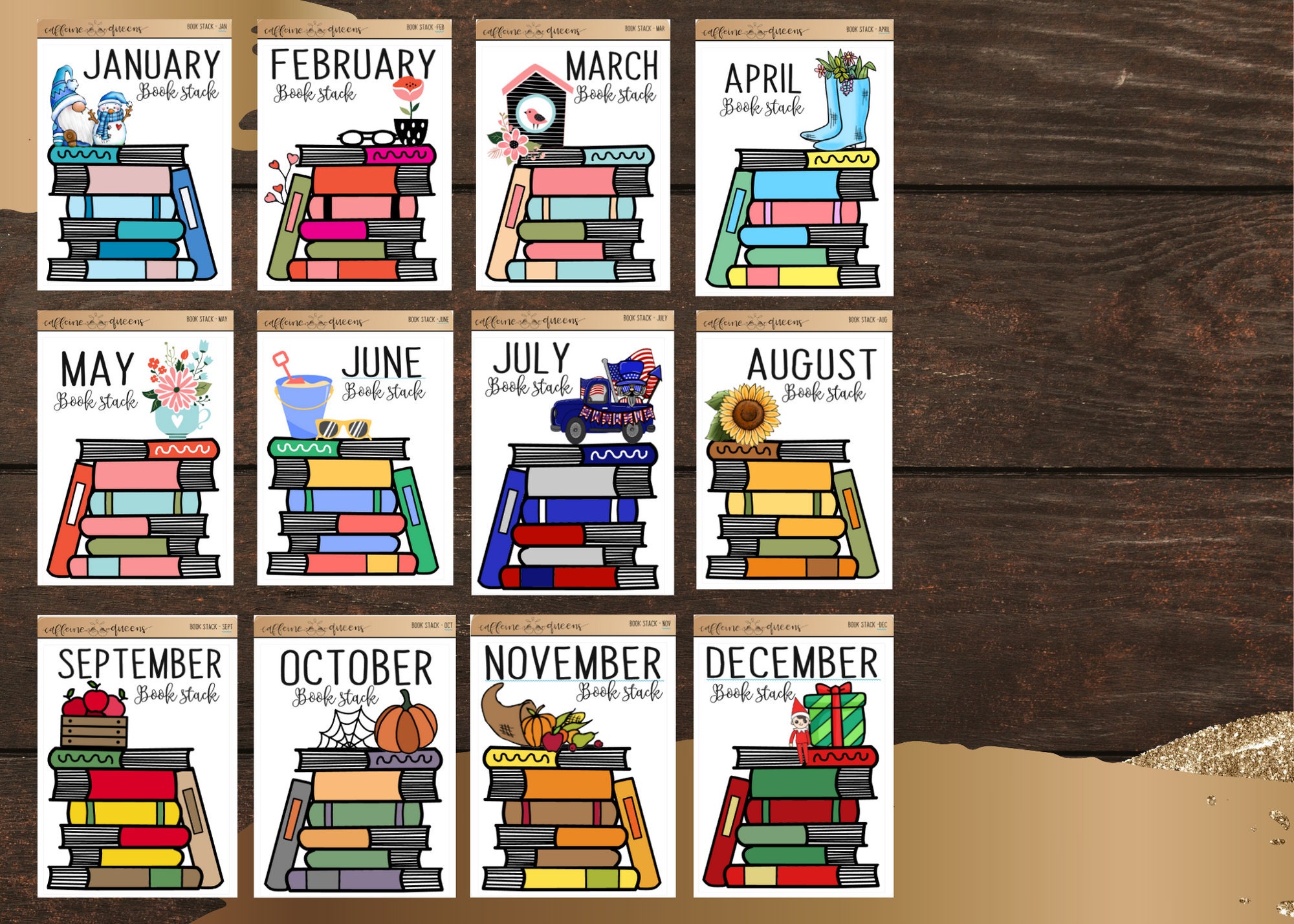 Monthly Themed Bookstack Bundle Reading Planner Stickers - Etsy