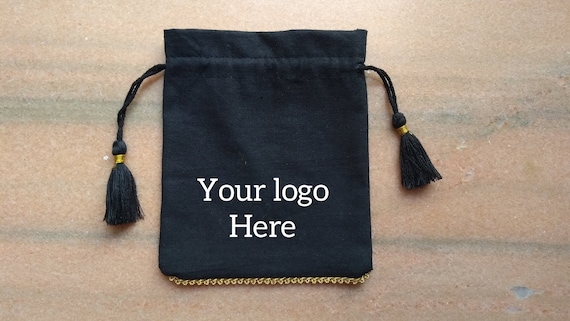 100 Personalized Jewelry Pouch Logo Pouch Black Cotton | Etsy