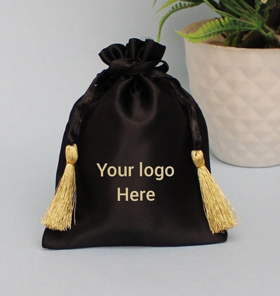 100 Black Satin Drawstring Bag, Small Satin Bag, Custom Satin Bag ...