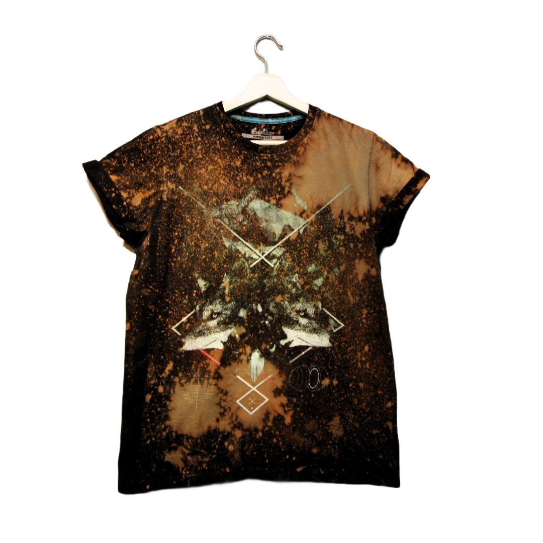 Hand Distressed and Reworked Graphic Tee, Wolf T Shirt, Upcycled ...