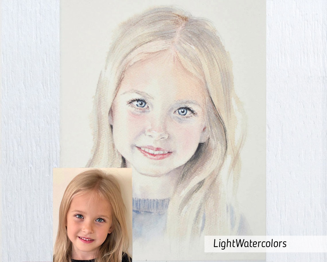 Custom Realistic 1 Child Watercolor Portrait Painting From Photo - Etsy