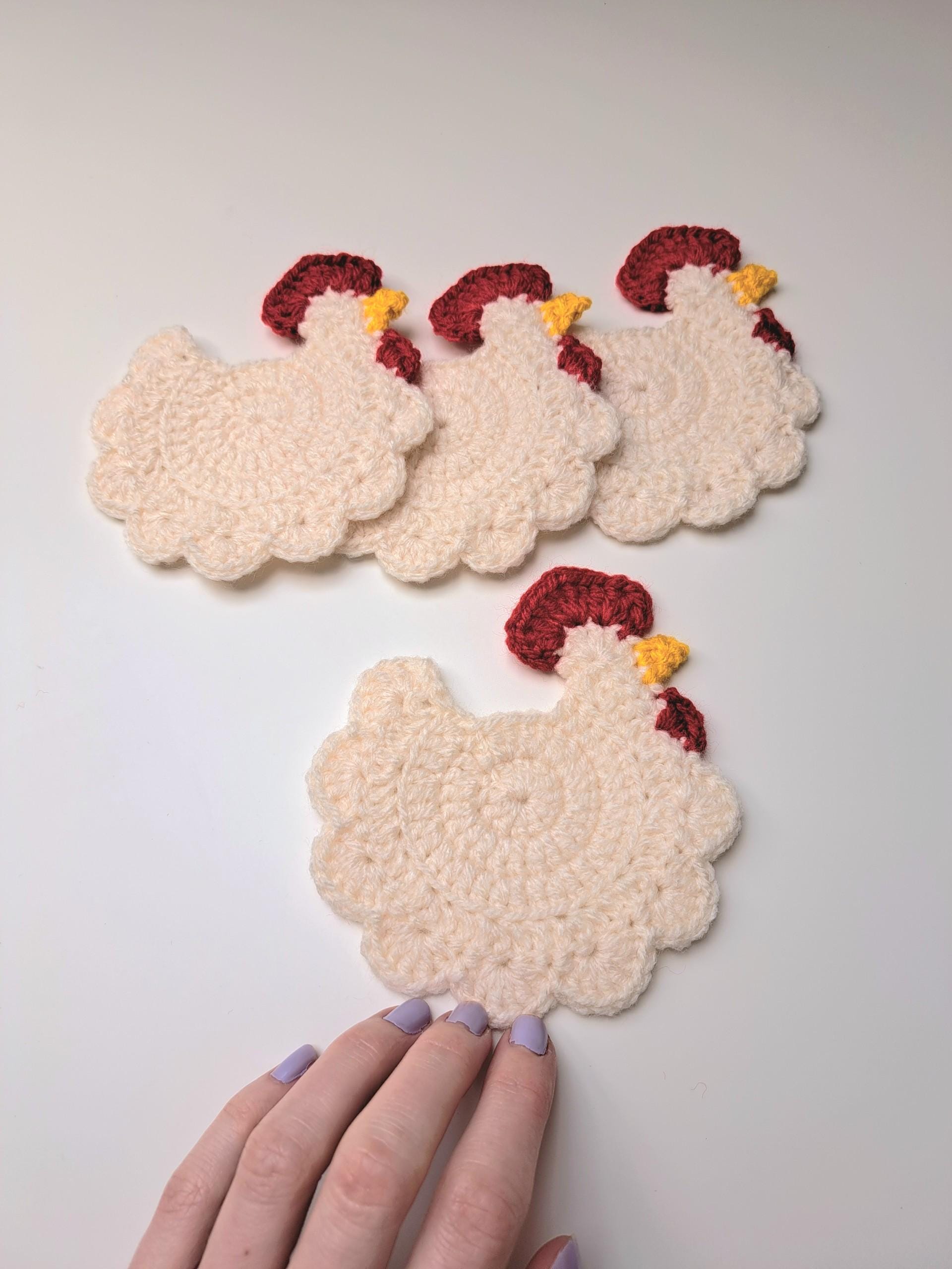 Crochet Chicken Coasters, Handmade Chicken Coasters, Crochet Coasters ...