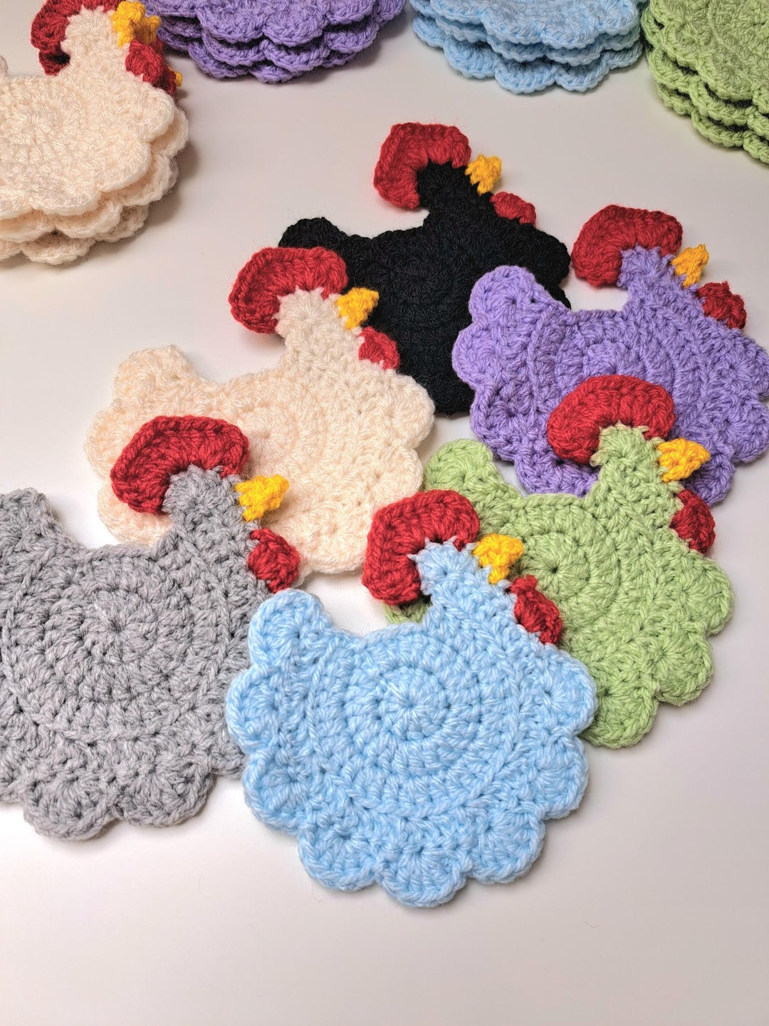 Crochet Chicken Coasters, Handmade Chicken Coasters, Crochet Coasters ...