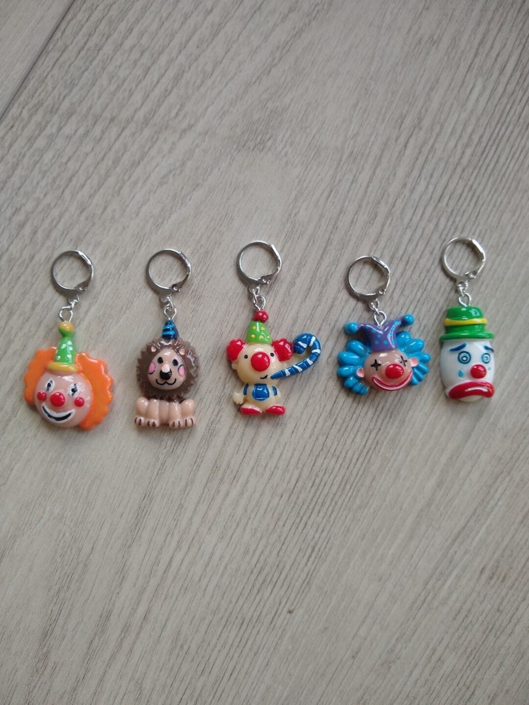 Set of 5 Handmade Clown Stitch Markers. Resin Clown Stitch Markers ...