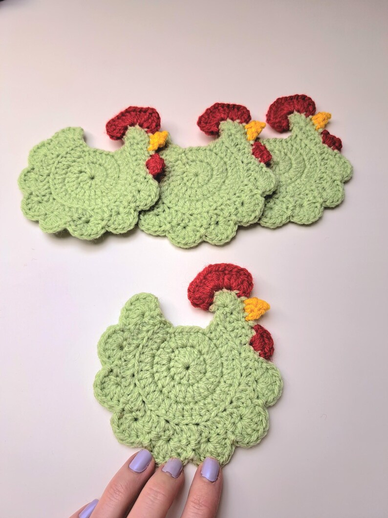 Crochet Chicken Coasters, Handmade Chicken Coasters, Crochet Coasters ...