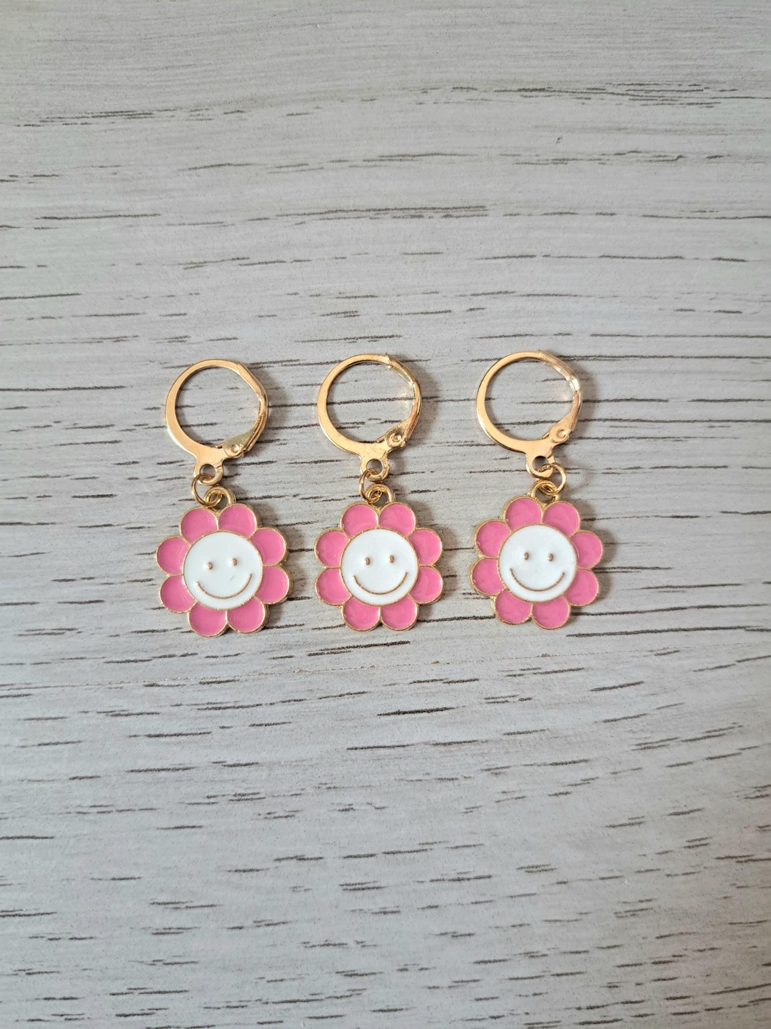 Set of 3 Smiley Stitch Markers Flower Cute Stitch Marker Crochet ...