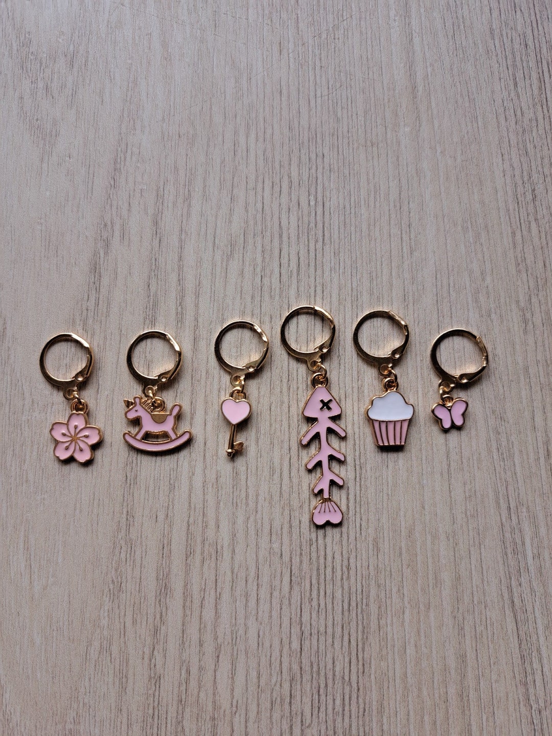 Set of 6 Pink Stitch Markers Heart Cupcake Butterfly Stitch Marker ...