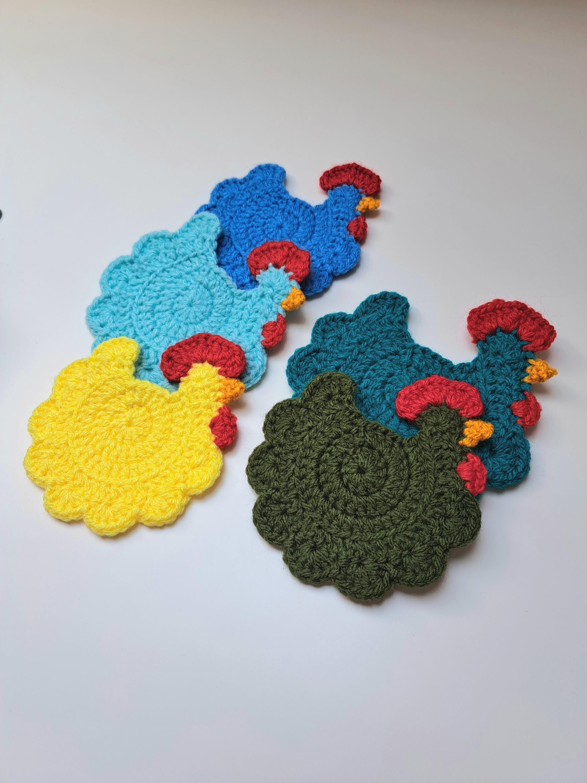 Crochet Chicken Coasters, Handmade Chicken Coasters, Crochet Coasters ...