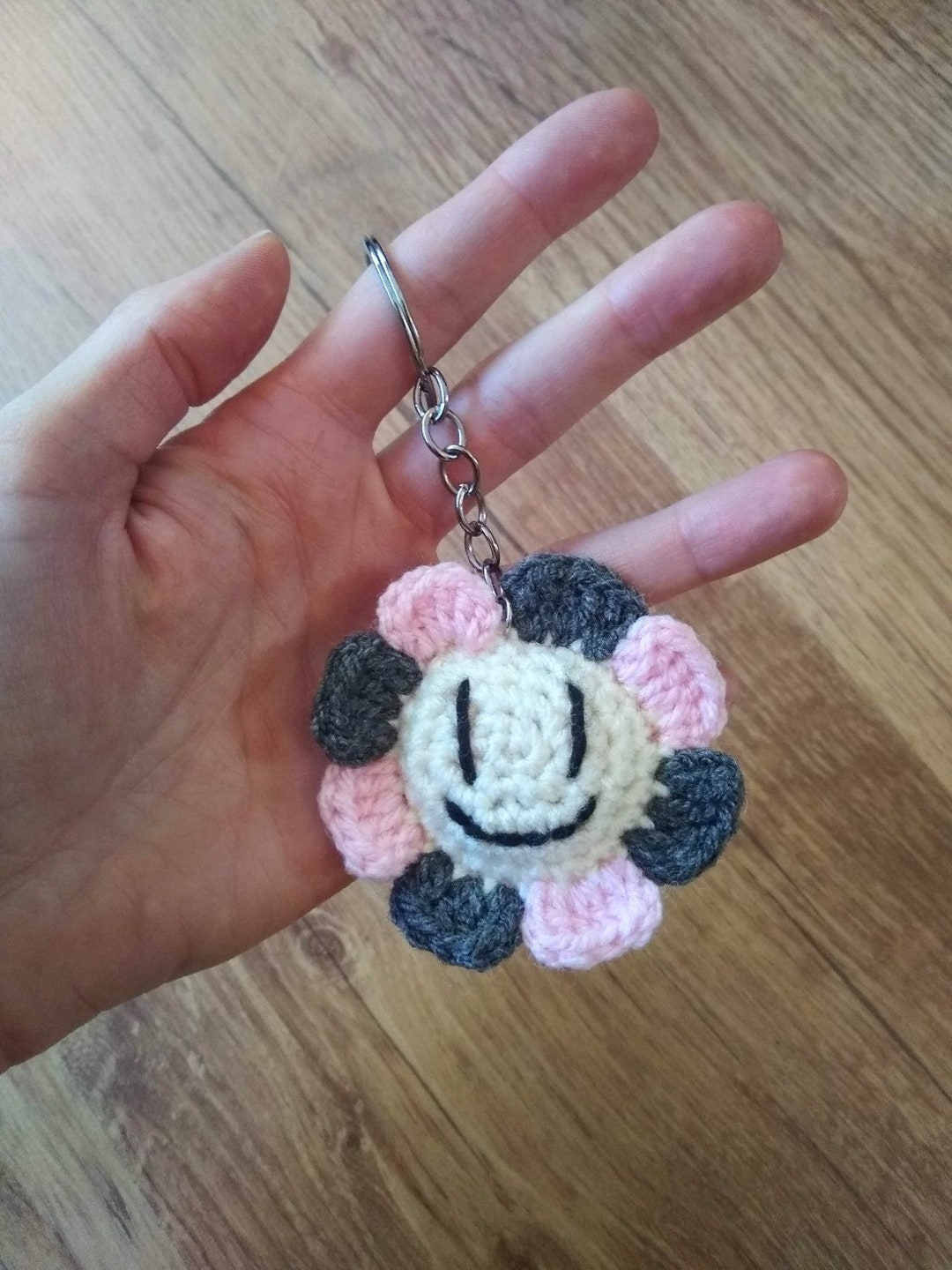 Crochet Flower Keychain Crochet Smiley Keychain. Handmade Key - Etsy