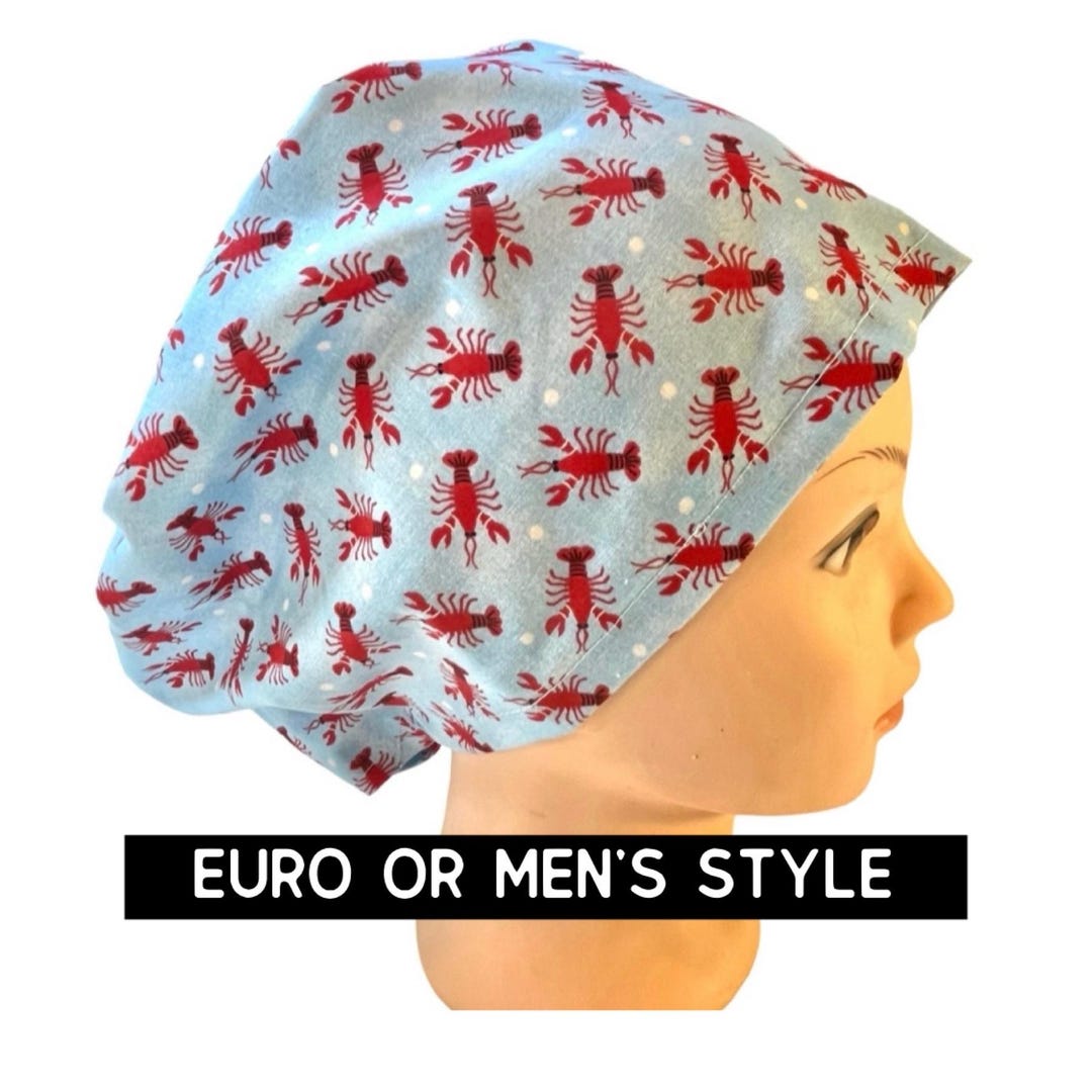 Lobster Scrub Hat Scrub Cap Euro Style With Adjustable Toggle or Mens ...