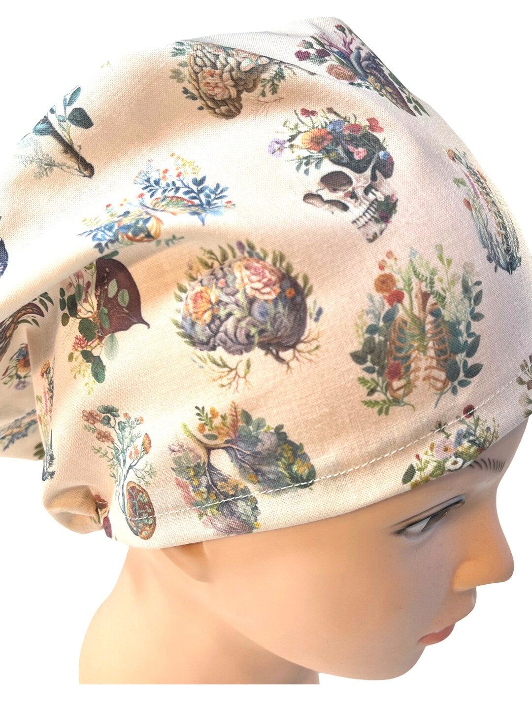 Floral Anatomical Organs Scrub Hat Satin Lined Option Womens Euro Style ...