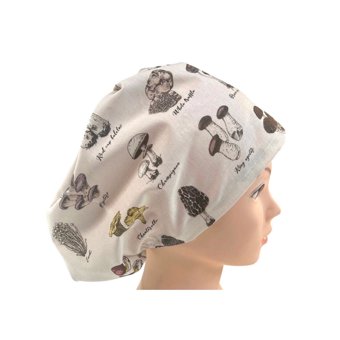 Mushrooms Scrub Cap Satin Lined Option Mushroom Print Scrub Hat Euro ...