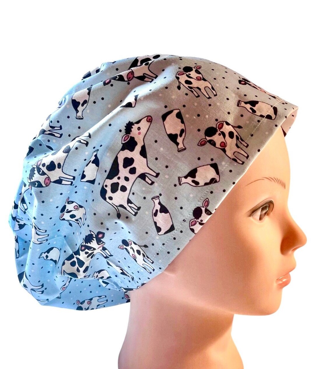 Cow Scrub Cap Satin Lined Option Cow Print Scrub Hat - Etsy