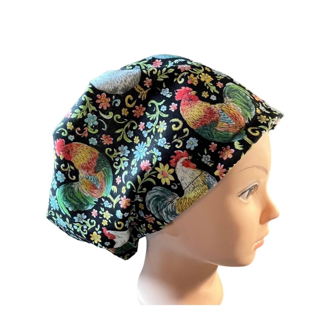 Scrub Hat- Rooster| Pastel Chicken Print Scrub Cap | Women’s Euro Style ...