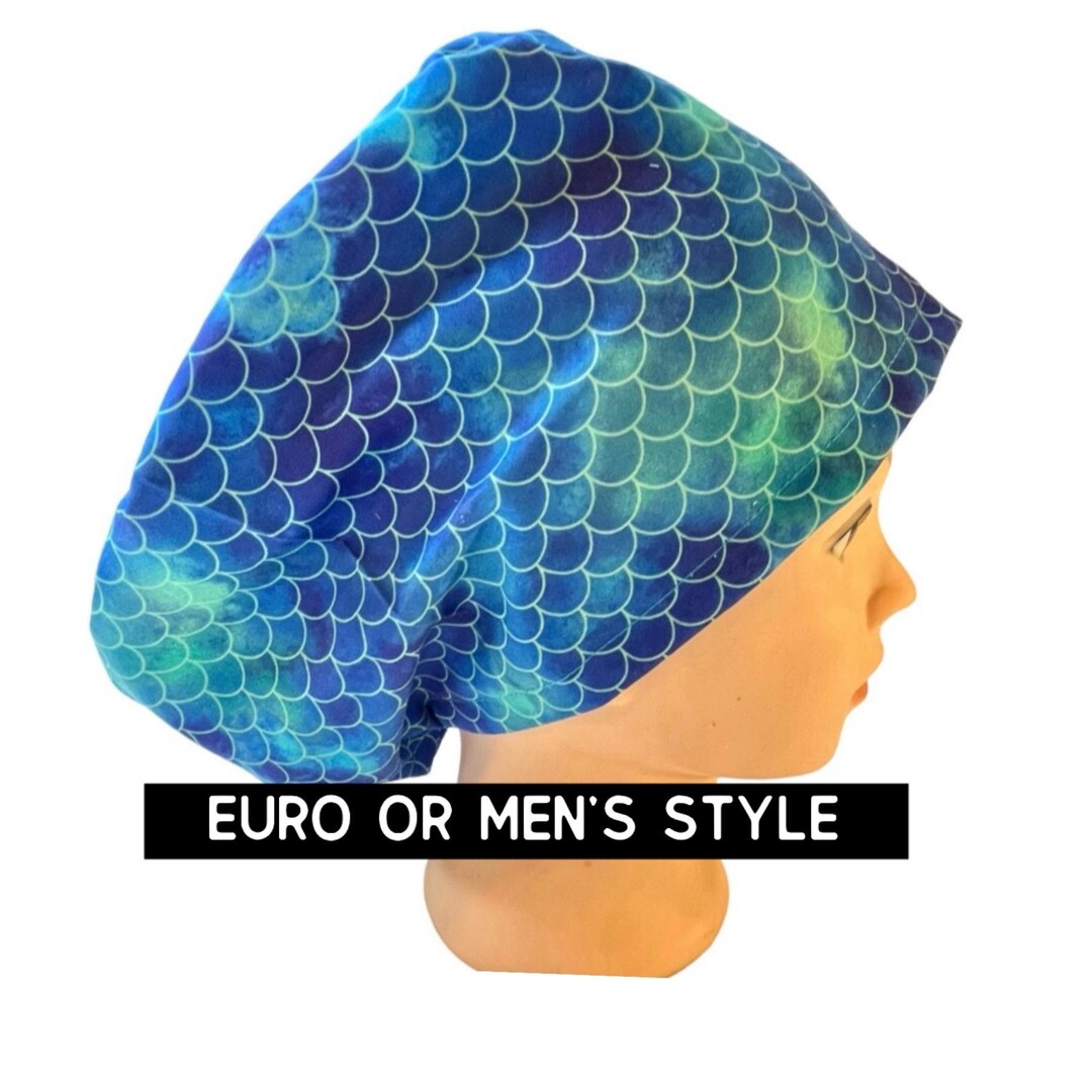 Blue Mermaid Scrub Hat | Mermaid Scales Scrub Cap | Eurowith Adjustable ...