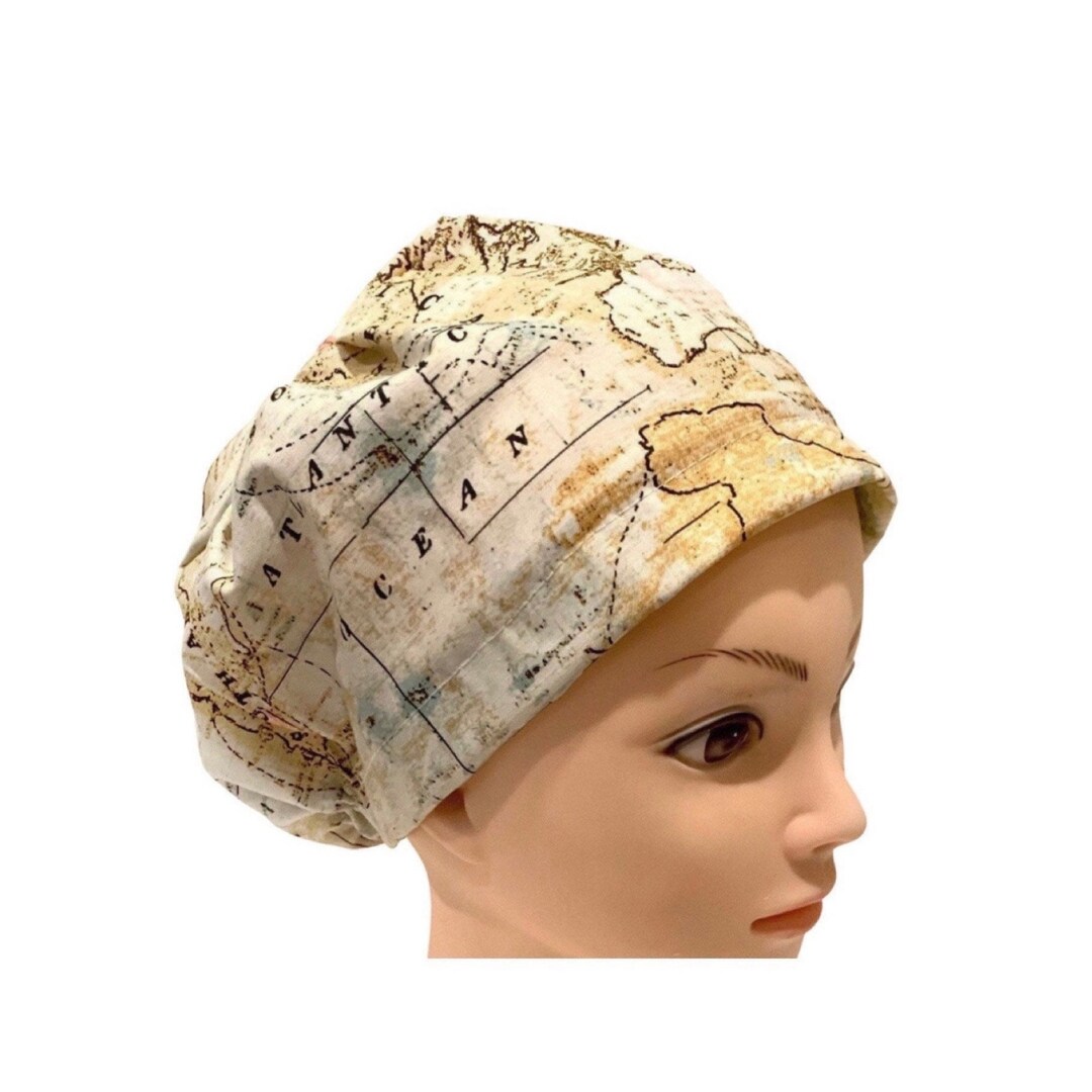 Travel Scrub Hat Map Print Scrub Cap Womens Euro Scrub Hat With ...