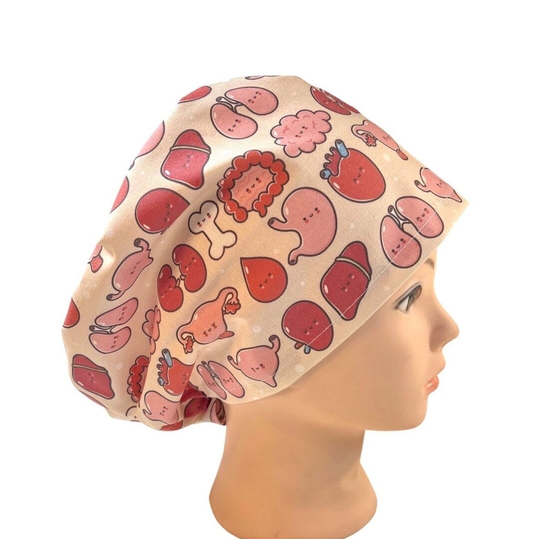 Cute Anatomical Organs Scrub Hat Satin Lined Option Euro Style With ...