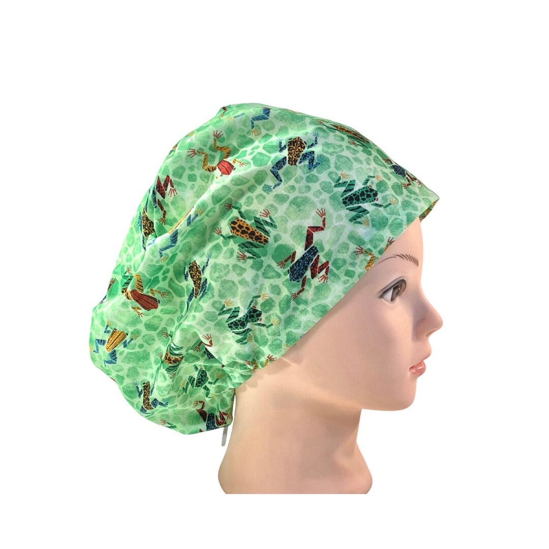 Frogs Scrub Cap Satin Lined Option Womens Euro Style Surgical Hat With ...