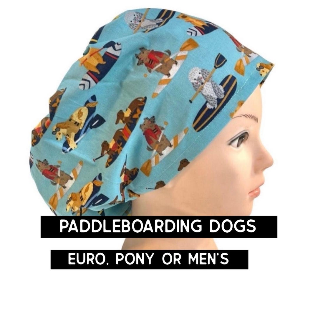 Paddleboarding Dogs Scrub Cap | Dogs Scrub Hat | Satin Lined Option ...