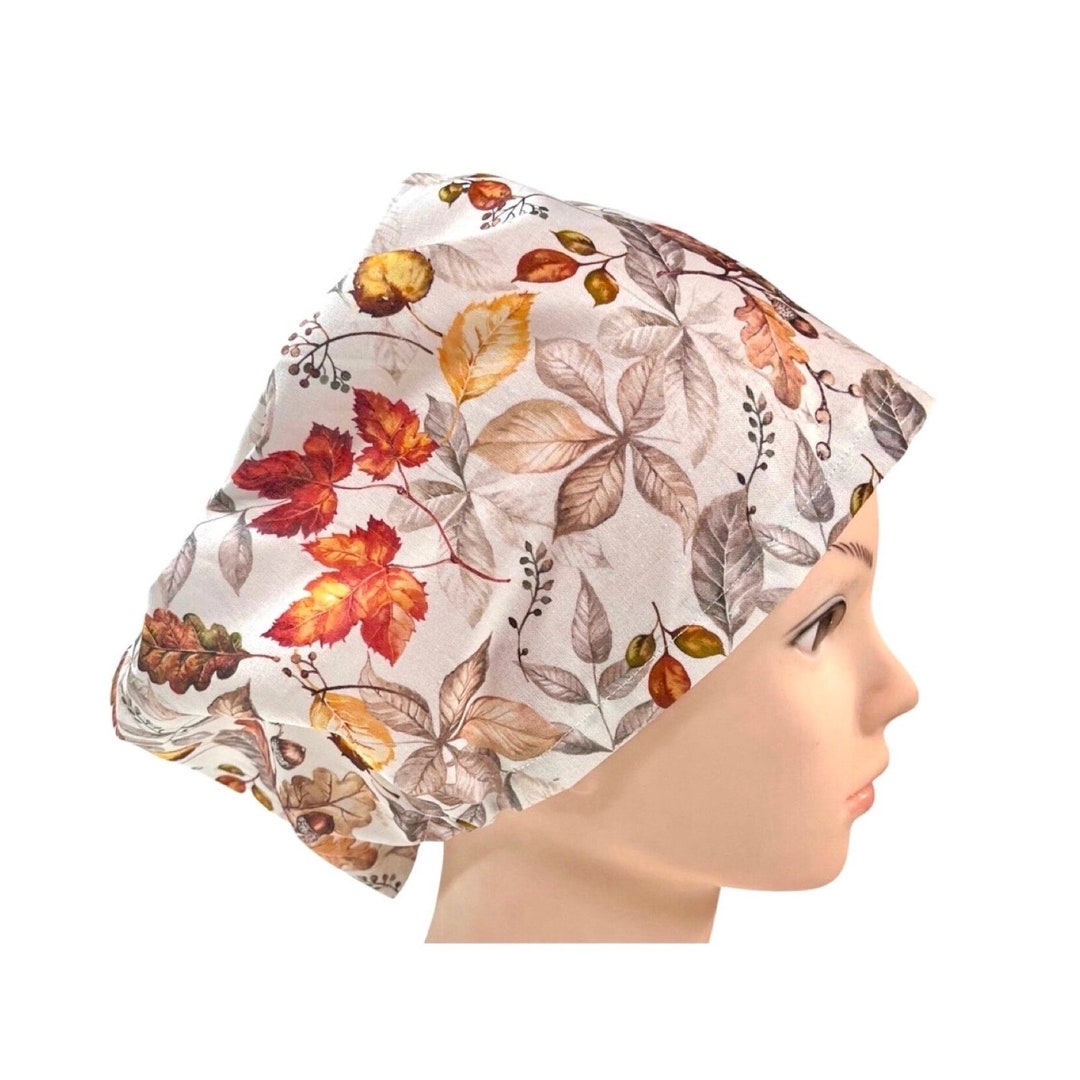 Scrub Cap- Fall Leaves and Acorns | Satin Lined Option | Autumn Print ...