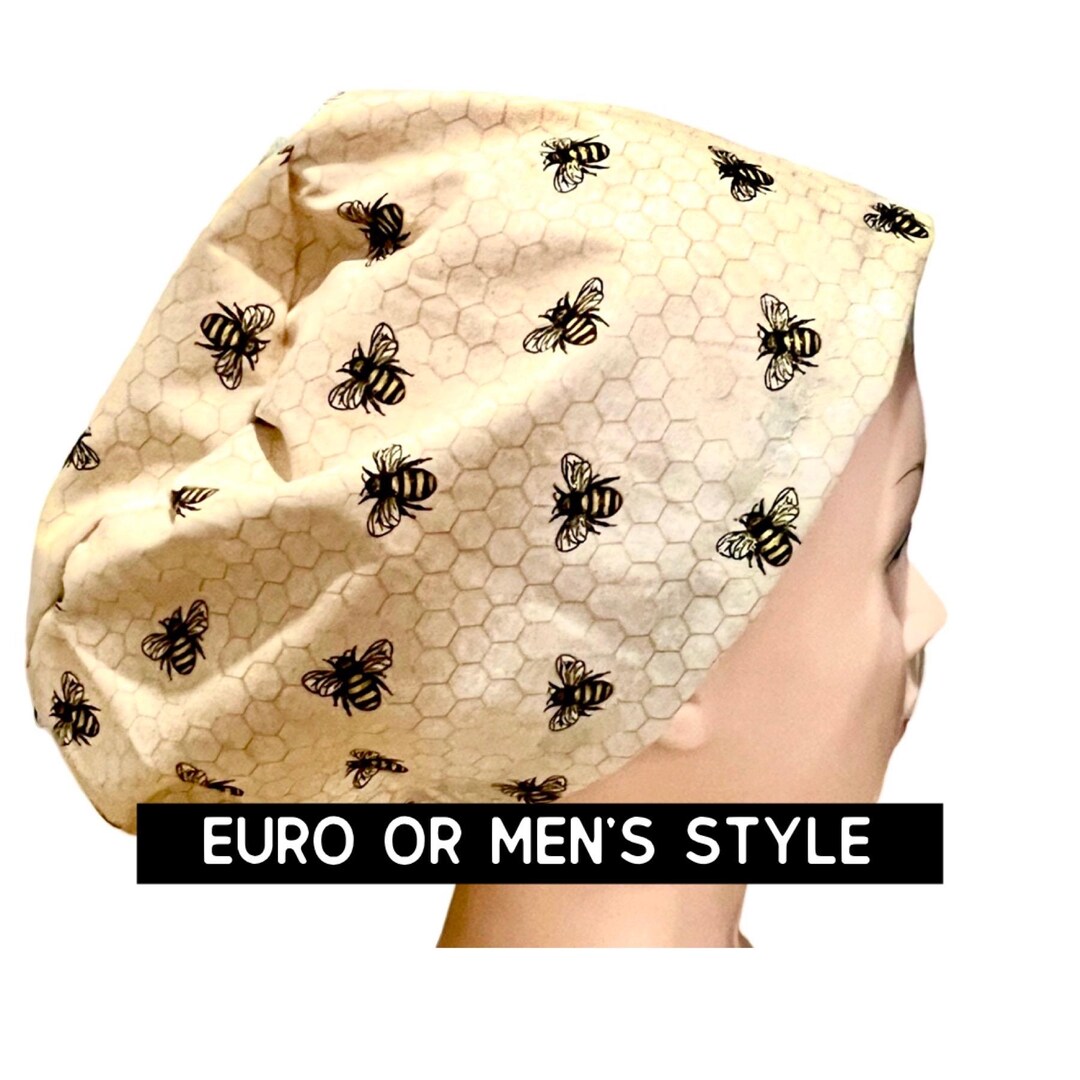 Bee Print Scrub Hat | Satin Lined Option |bumble Bee Scrub Cap | Euro ...