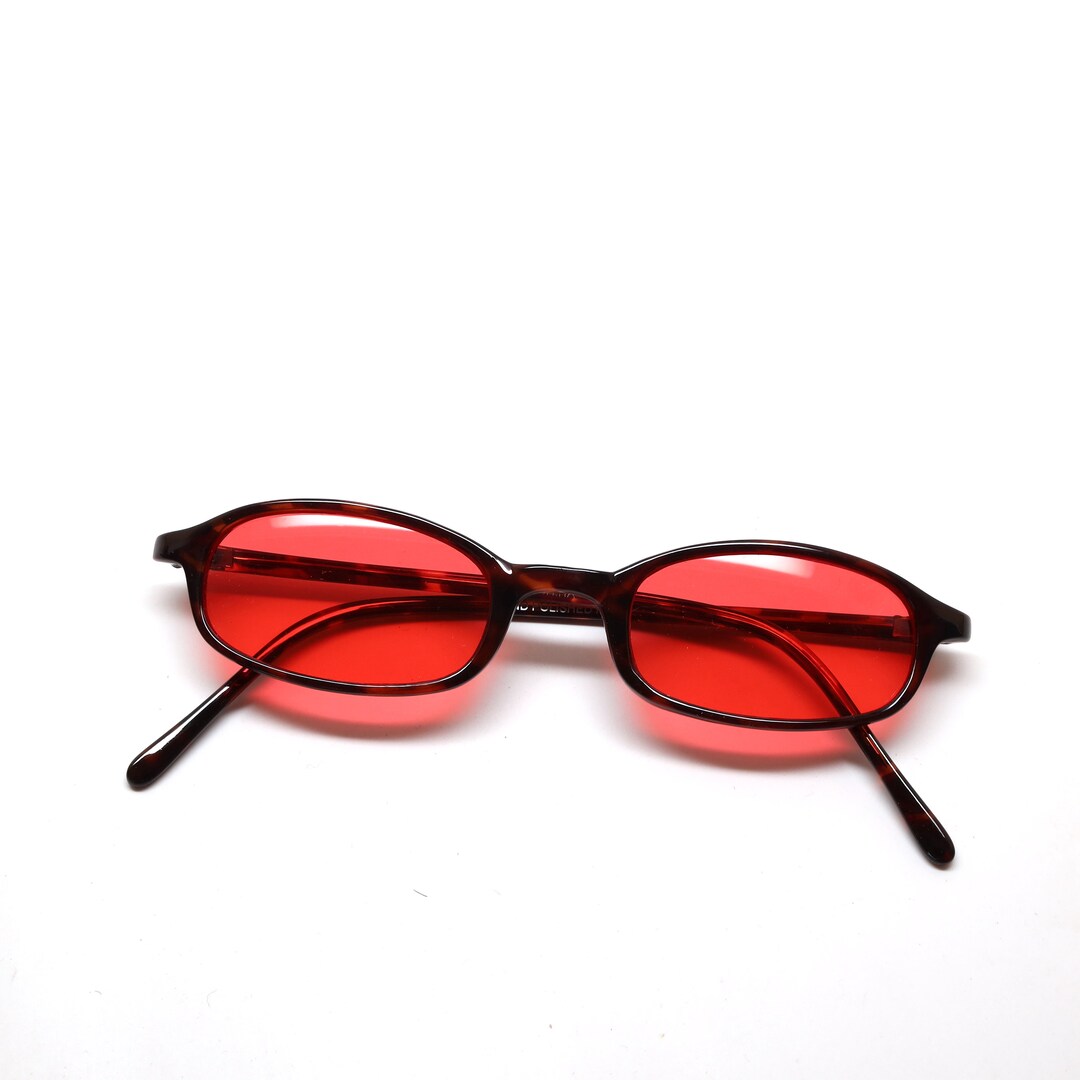 Vintage 90s Small Size Lightweight Tortoise Red Lens Rectangular ...