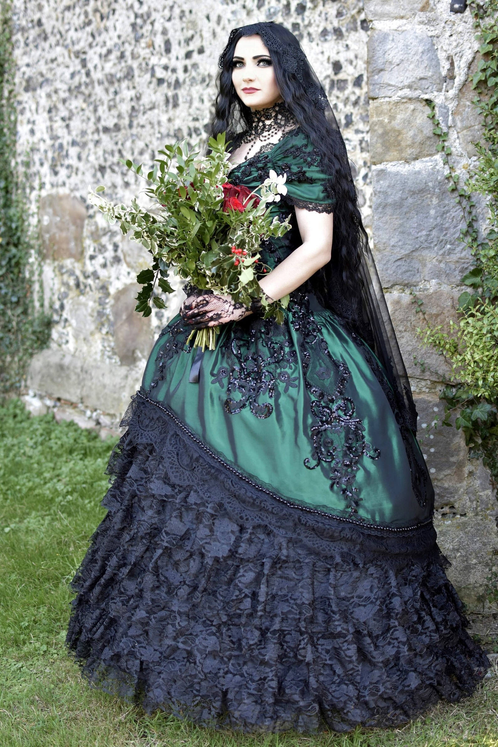 Emerald Green Royal Gothic Wedding Embroidered Bridal Gown - Etsy